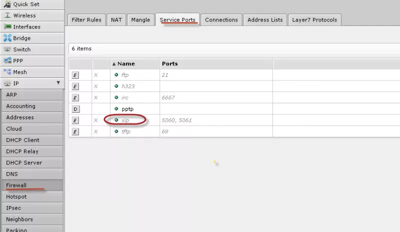 Отключение SIP ALG на Mikrotik